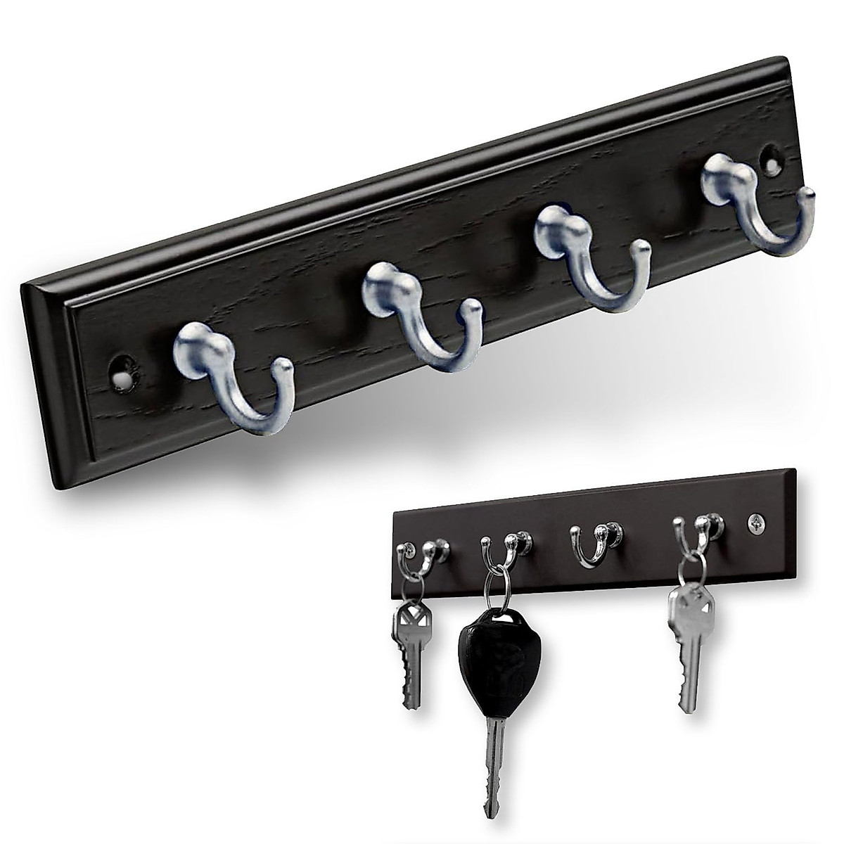 Wall Mounted Key Rail Rack Hanger Holder with 4 Hooks Storage Organizer Home Decor Black