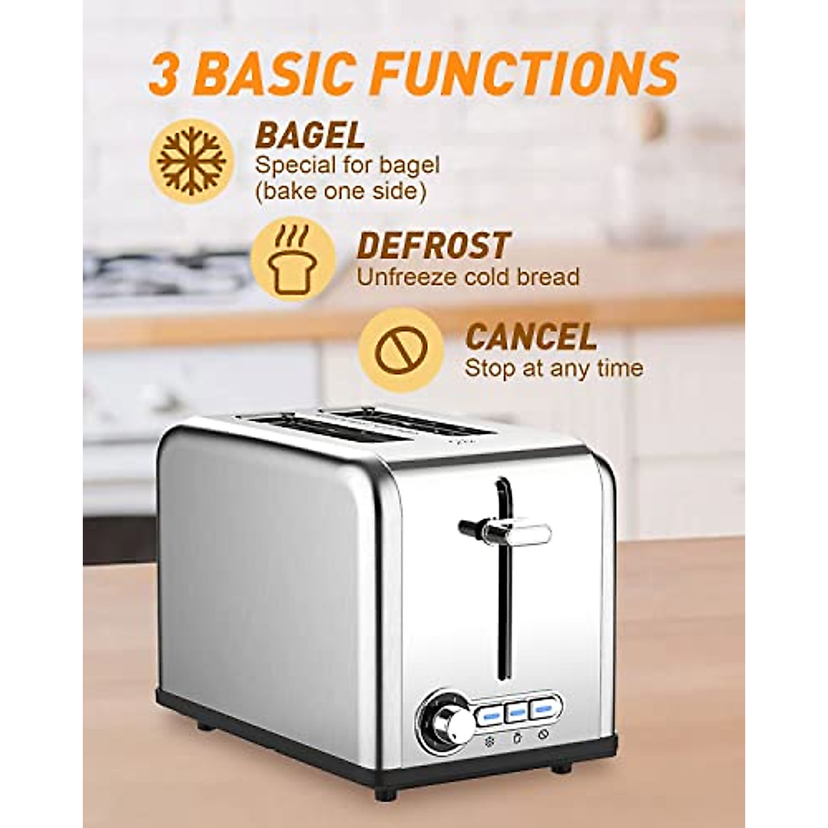 2 Slice Toaster - Stainless Steel Wide Slot Toasters 6 Shade Settings Defrost/Bagel/Cancel with Drop-Down Crumb Tray, Compact Countertop Toaster for Artisan Bread, Muffin, Croissant, Bagel, Waffles