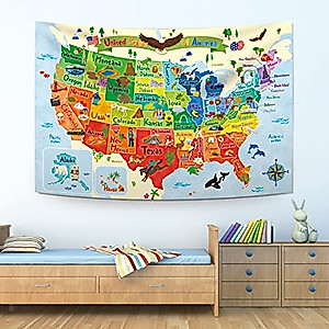 BASHOM TP-008 United states MAP Tapestry 60''x40''(150x100cm) Poster for Kids Educational learning Wall Hanging for Bedroom Living Room Nursery Dorm Home Decor USA America US map