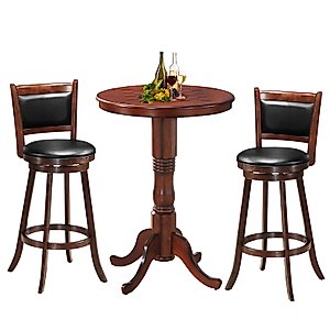 ERGOMASTER 3-Piece Dining Table Set for 2, Compact Round Table with Swivel Bar Stools, Retro Style Kitchen and Dining Room Furniture for Small Spaces