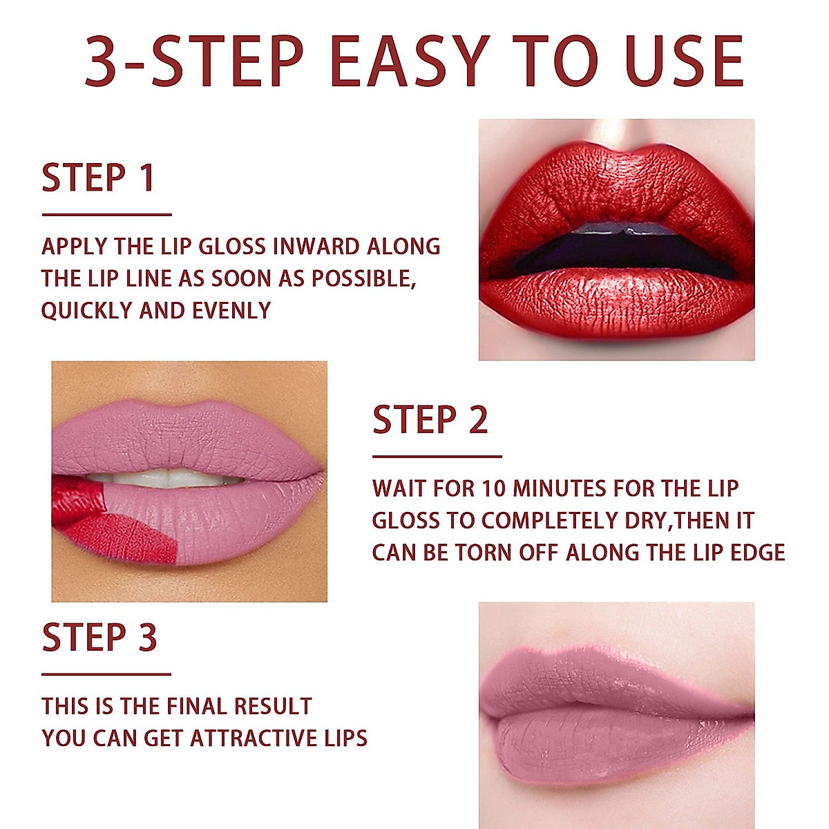 Meilury Lip Stain Set, 5 Colors Lip Stain Peel Off Mask Lip Gloss, Lip Tattoo Lip Tint Stain Matte Lipstick, Long Lasting Waterproof Non-stick Cup Lip Tint Peeling Stain Lipstick For Women (5 Colors)