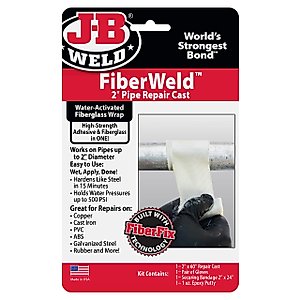 J-B Weld FiberWeld 2” Pipe Repair Cast 2x60 Inch - High Strength Adhesive Fiberglass Wrap - White (38260)