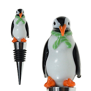 Glass Penguin Wine Bottle Stopper - Decorative, Unique, Handmade, Eye-Catching Glass Wine Stoppers – Penguin Wine Stopper, Wine Accessories, Penguin Gift for Host/Hostess - Wine Corker / Sealer