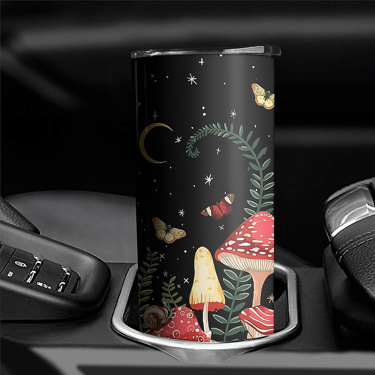 thmasamwr Mushroom Skinny Tumbler With Straw and Lid, Stainless Steel 20oz Insulated Coffee Travel Mug, Mushroom Cups for Mushroom Lovers Gifts for Women and Girls