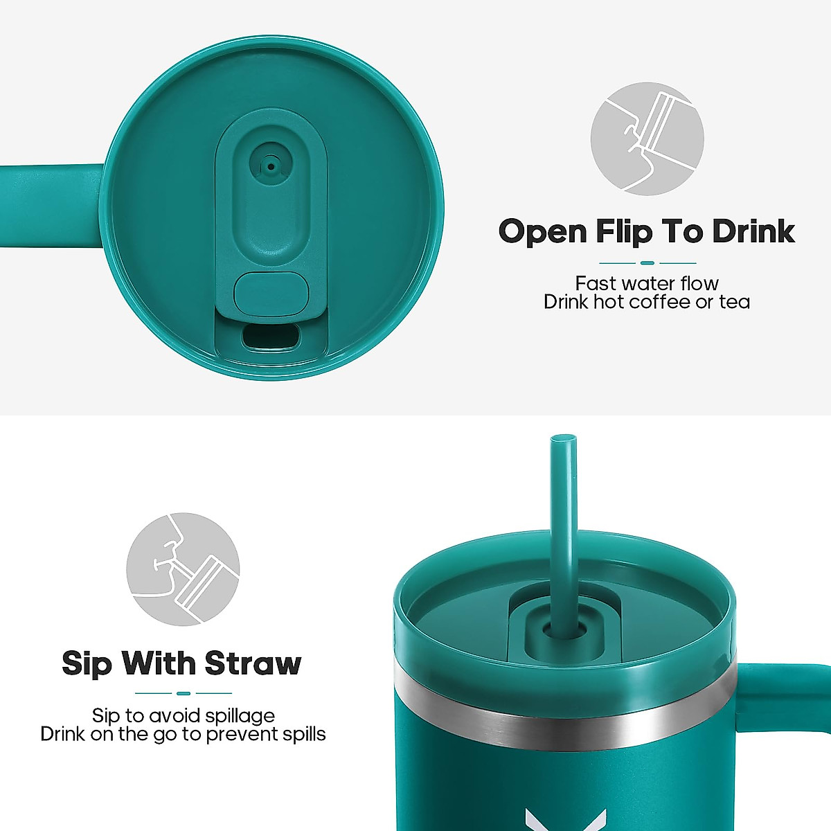 Gedux 40oz Tumbler With Handle, 2-IN-1 Leak Proof Lid (Straw/Flip), Insulated Water Bottle, Stainless Steel Tumbler with Non-Slip Silicone, Wide Mouth Travel Mug Cupholder Friendly Dishwasher Safe