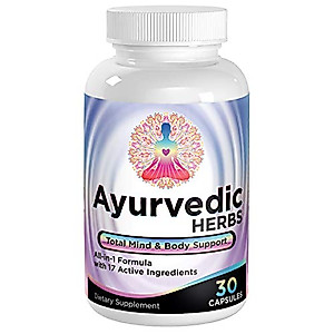 Ayurvedic Herbs (All-in-1) Supplement Formula Pills - Ayurveda Mind, Body & Spirit Herbal Blend Complex with 17 Active Ingredients - Natural Ayurvedic Supplements - Easy to Swallow - 30 Capsules