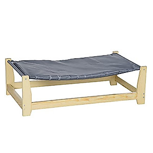 PawHut Raised Pet Bed Wooden Frame Dog Cot with Washable Cushion for Small Medium Sized Dogs Indoor Outdoor, 35.5" x 20" x 11"