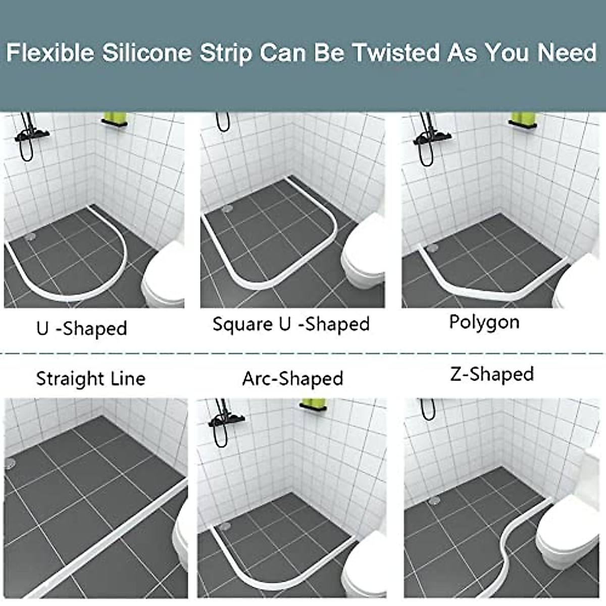 QYDKWK 59 Inch Shower Water Dam Shower Threshold Silicone Water Barrier Self-Adhesive Shower Water Stopper Splash Guard Keeping Dry and Wet Separation for Bathroom and Kitchen