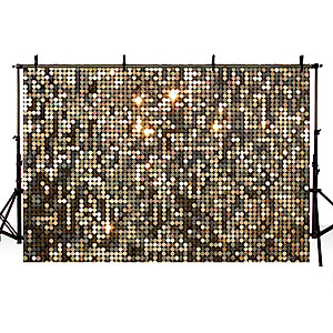 AIBIIN 7x5ft Black Gold Glitter Backdrop for Photography Golden Sequins Bokeh Birthday Party Photo Shoot Background Prom Graduation Wedding Bridal Shower Bachelorette Party Decorations Banner Props
