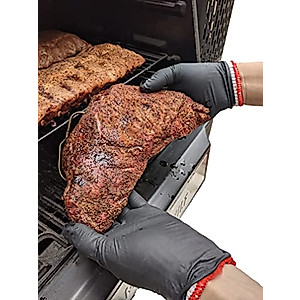 HDMNDD Black Disposable BBQ Gloves Kit with 50 Heavy Duty Textured Fingertip Grips and 2 heat resistant, washable, reusable Glove Liners for Grill BBQ Cooking Gloves, Meat Gloves for Pulling Meat