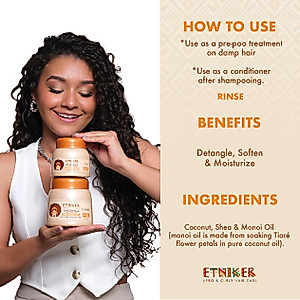 ETNIKER Deep Conditioning Mask for Afro-Curly, Wavy hair | Detangle, Soften & Moisturize | Coconut Oil, Shea Butter, Monoi Oil | Free from Salt, Sulfates, Parabens by Lmar | 10.5oz"