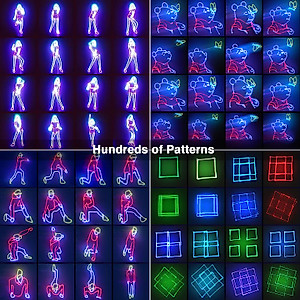 Ehaho DJ Laser Party Lights, 3D Animation RGB Laser Stage Lighting, DMX512 Music Sound Activated Disco Projector Lights, Remote Control Beam Effect Scan Light for Bar Wedding Nightclub Live Show