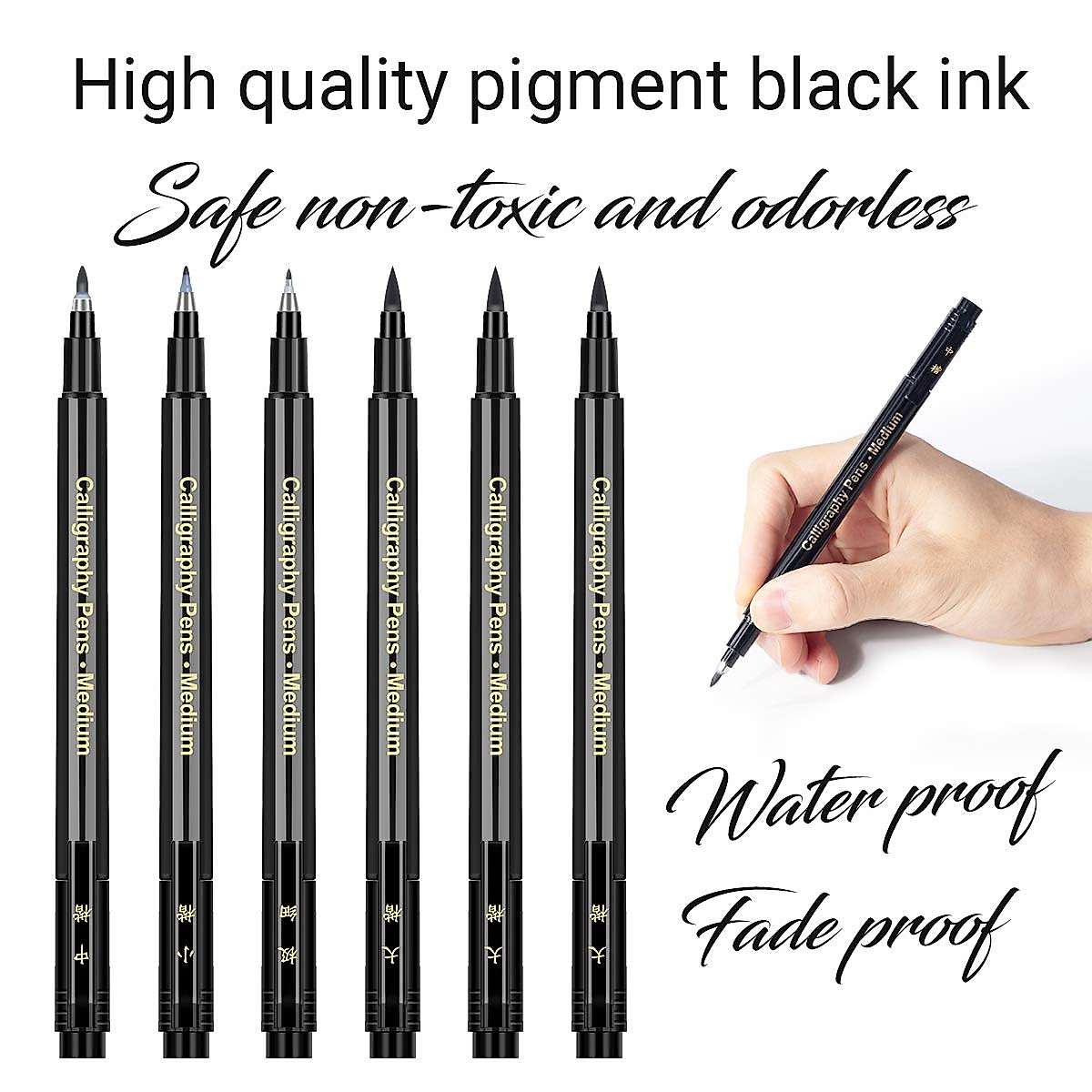 AKARUED Calligraphy Pens kits for Beginners - 6 Pack Calligraphy Pen, Modern Caligraphy Brush Pen Set for Writing, Journaling, Drawing, Letter for Adults, Markers, Hand Lettering Pens, Back To School