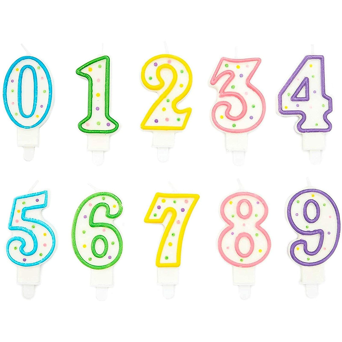 BLUE PANDA - 154-Piece Candles Number 0-9 Rainbow Stripes Birthday Cake Numeral Topper Decorations with Holders for Party Decor