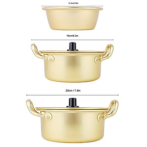 Korean ramen pan with lid quick noodle cooking pot Korean yellow aluminum soup pot noodle pot with handle for soup noodles(Rice Wine Bowl)