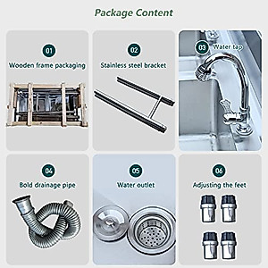 Freestanding Stainless Steel Sink, Utility Sink,1 Compartment Commercial Kitchen Sink,Kitchen Sink Industrial Sink,Commercial Sink Industrial Sink(40in)