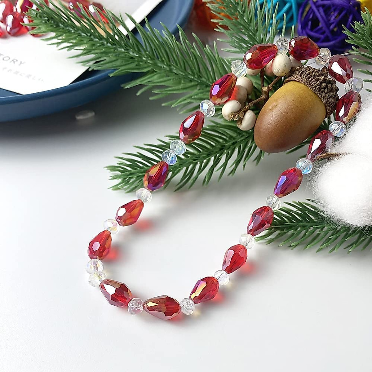 Honkoolly 60pcs Teardrop Crystal Glass Beads 8x12mm Vertical Hole Faceted Glass Teardrop Spacer Beads for Bracelets Necklace Earring DIY Jewelry Making Craft(Mix Colors Series)