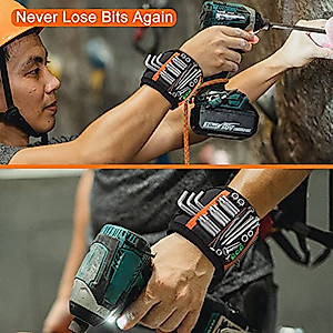 Magnetic Wristband with 15 Strong Magnets, Tool Belt Magnetic Wrist band for Holding Screws, Nails, Drill Bits, Perfect Gifts Gadgets for Men, Father/Dad, Husband and Carpenters
