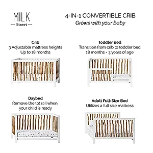 Milk Street Baby 4 in 1 Convertible Baby Crib | Converts to Toddler Bed, Daybed and Full-Size Bed, Fits Standard Full-Size Crib Mattress, 100% Solid Wood, White & Natural