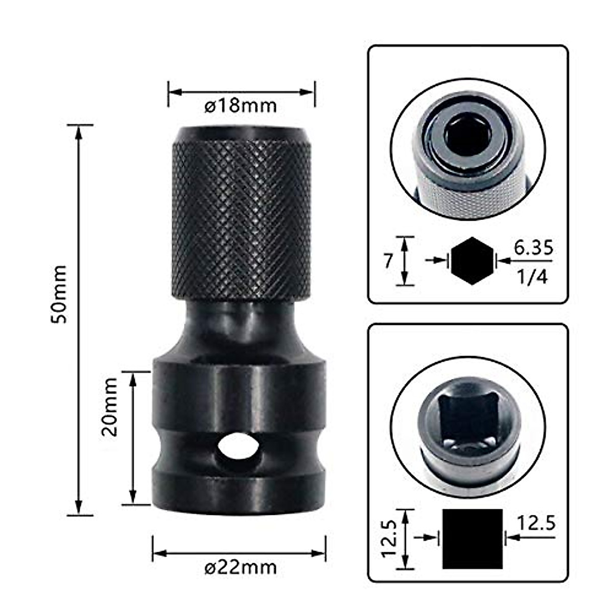 DCA 2PCS 1/2 inch Square Drive to 1/4 inch Hex Female Socket Adapter Converter Chuck Adapter for Impact Air and Electric Wrench