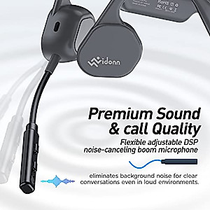 VIDONN Open Ear Headphones, Bluetooth Headset with Noise-Canceling Boom Microphone, Sweat Resistant Sports Headphones, 10+ Hours Playtime Wireless Headset for Office Business, Online Teaching(Black)