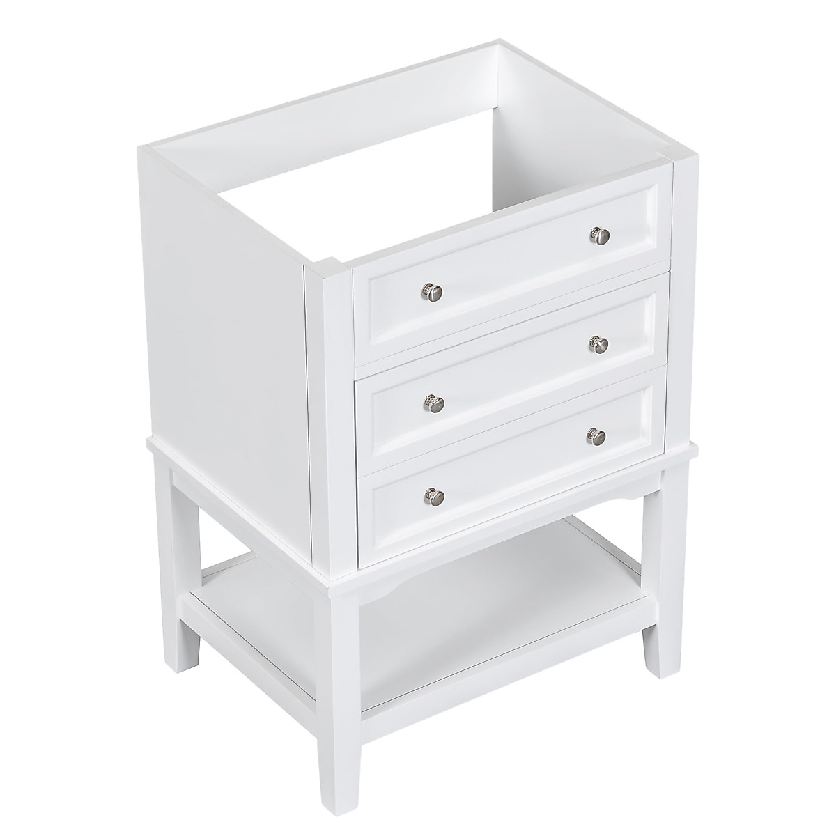 LZ LEISURE ZONE 24" Bathroom Vanity Without Sink, Base Only, Solid Wood Frame, Bathroom Storage Cabinet with Drawer and Open Shelf, White