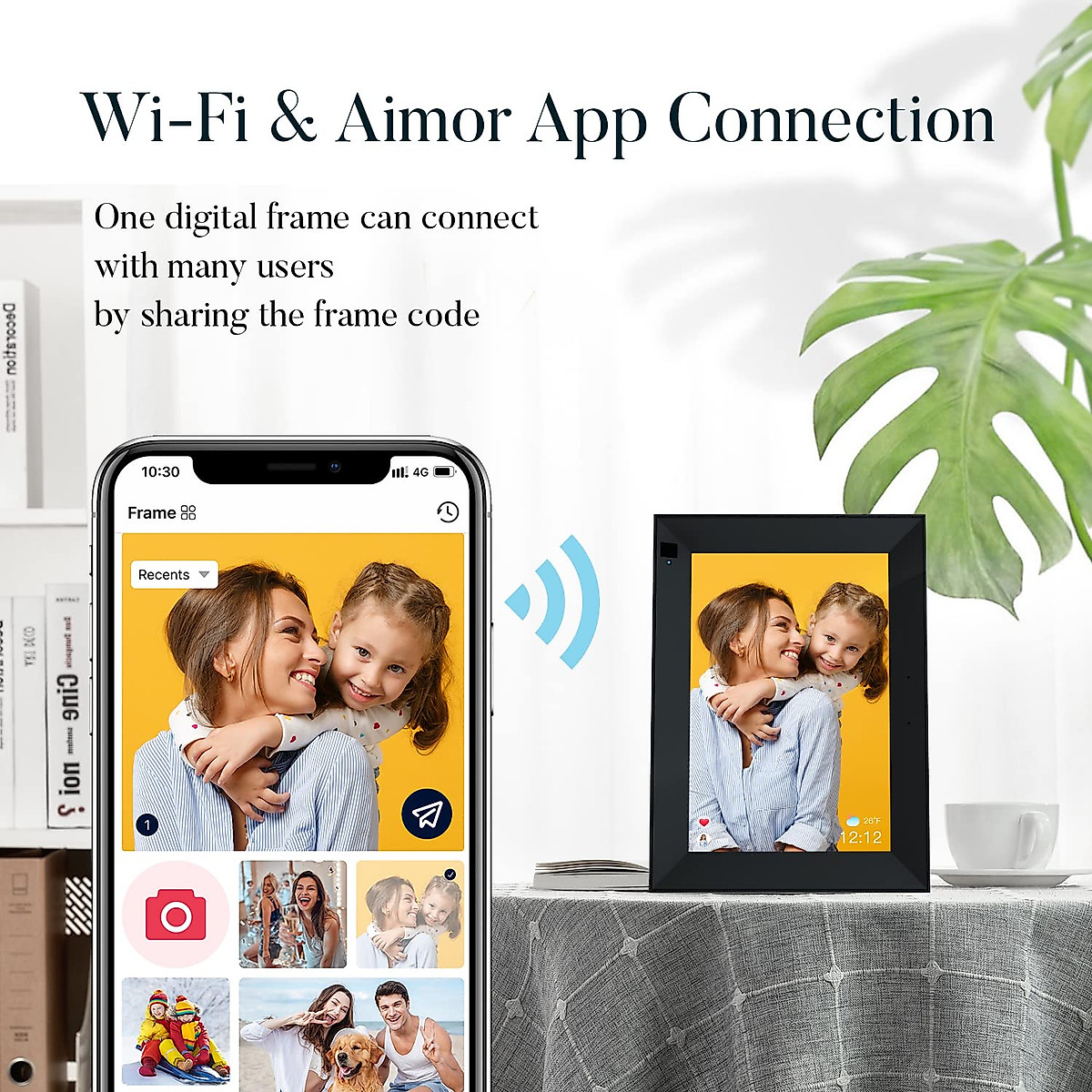 Digital Photo Frame Hyjoy WiFi Digital Picture Frame 10.1 Inch with IPS Touch Screen HD Display, Auto Dim, Auto-Rotate, Easy Setup to Share Photos or Videos from Anywhere via AiMOR App