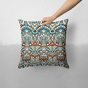 iiRov Decorative Blue & Red Aztec Pattern - Custom Decorative Home Decor Indoor or Outdoor Throw Pillow Cover Plus Cushion Set for Sofa, Bed or Couch (Pillow CASE Cover Plus Cushion)