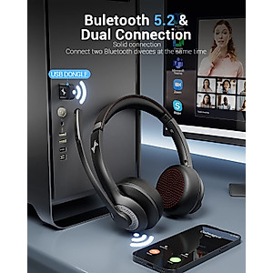 JIAMQISHI Wireless Headset with AI Noise Cancelling Microphone Bluetooth Headset - Bluetooth V5.2 Headphones with Mic Mute for Computer/Laptop/PC/iPhone/Android/Cell Phones/Zoom/Ms Teams-Black
