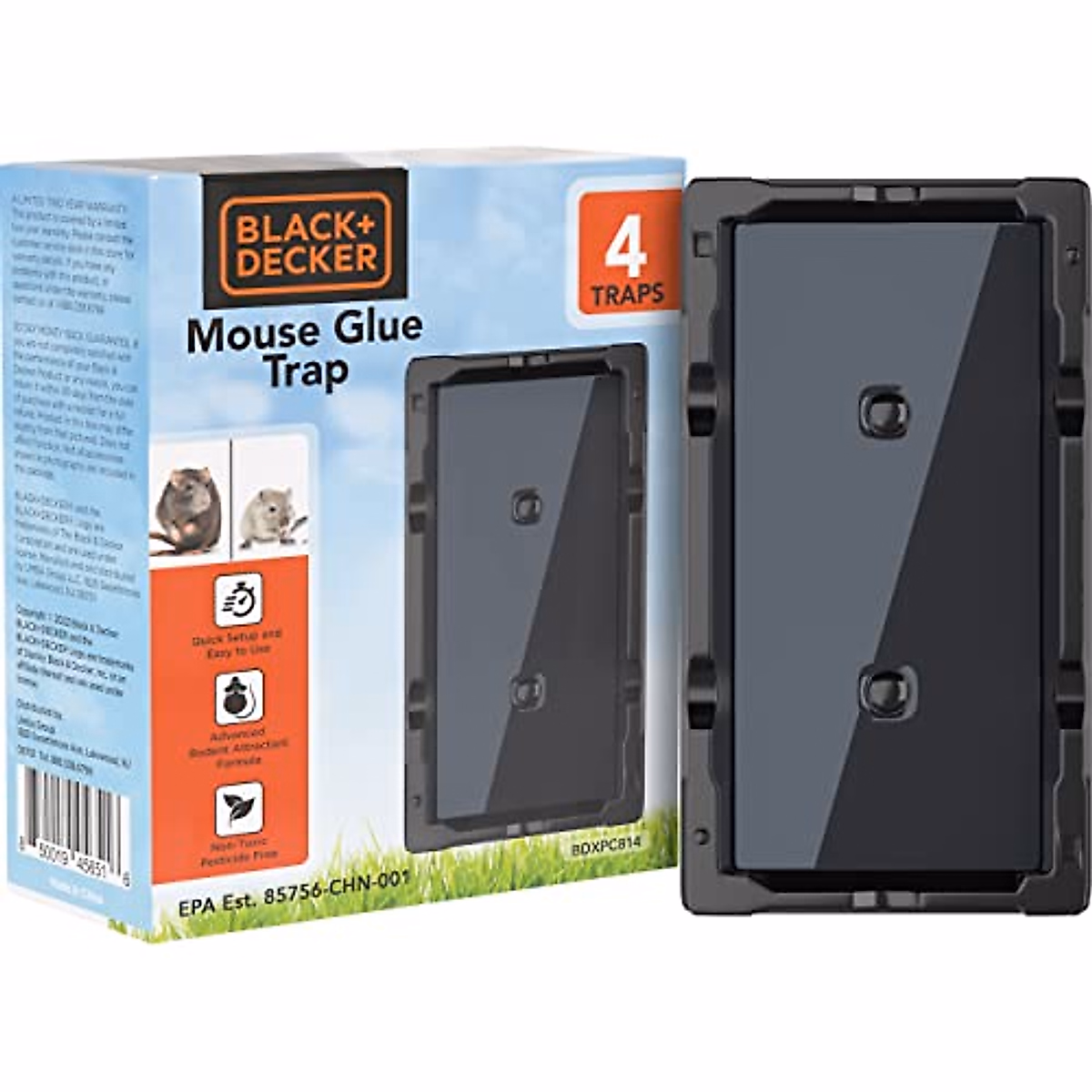 BLACK+ DECKER Glue Traps for Mouse & Insect- Heavy- Duty Sticky Traps for Mice, Small Rats, Flies, Cockroaches & Other Bugs- 4 Pre-Baited Trays- Odorless Pest Remover