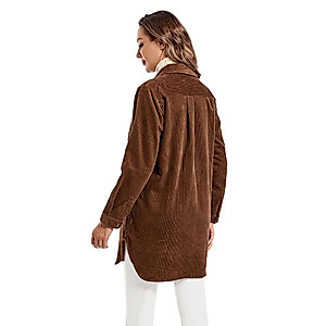 Minibee Women's Corduroy Shirt Coats Long Sleeve Button Down Blouses Tops with Pockets Coffee XL