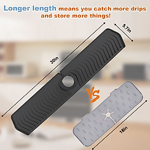 30 inch Kitchen Splash Guard for Sink, Silicone Kitchen Sink Faucet Mat, Sink Splash Guard Behind Faucet, Drip Protector Splash Countertop, Faucet Handle Drip Catcher Tray for Kitchen, Bathroom(Black)