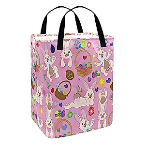 Rabbit with Easter Eggs Print Collapsible Laundry Hamper, 60L Waterproof Laundry Baskets Washing Bin Clothes Toys Storage for Dorm Bathroom Bedroom