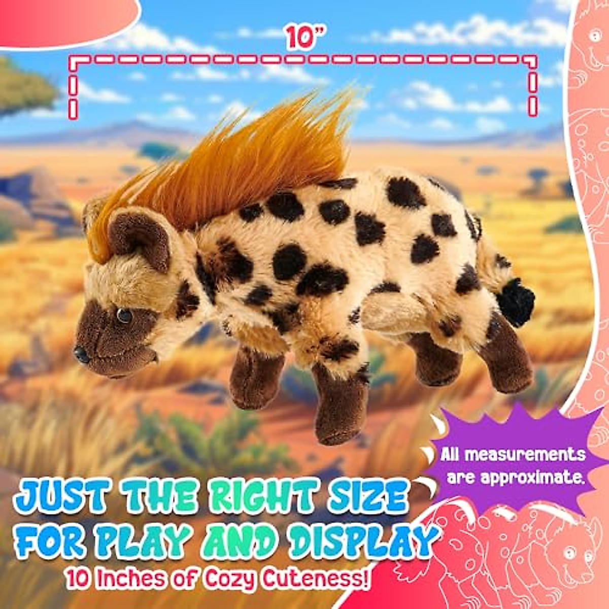 Forest & Twelfth 10" Stuffed Hyena Plush, Majestic Animal Collection Stuffed Animal, Premium Materials, Best Gift for Kids Age 3+, Nursery and Room Decor (10" Hyena)