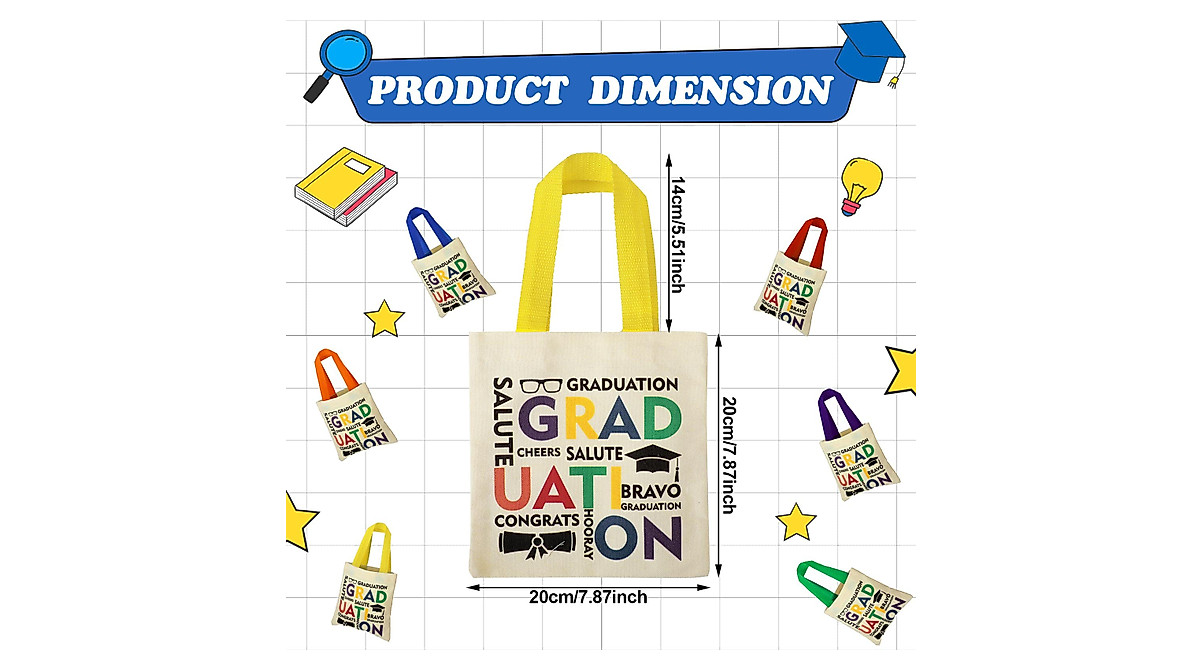 Mini Graduation Tote Bags for Kids - 24 Colorful Party Favors