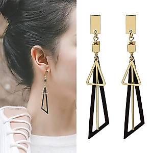 KaFu Fashion Simple Metal Triangle Dangle Earrings Vintage multilayer Geometric Dangle Drop Earrings Lightweight Statement Earrings for Women (black)