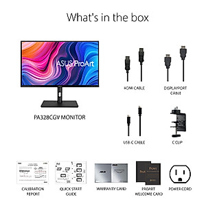 ASUS ProArt Display 32” 1440P Monitor (PA328CGV) - IPS, 165Hz, 95% DCI-P3, 100% sRGB/Rec.709, ΔE < 2, Calman Verified, USB-C Power Delivery, HDMI, USB 3.1 Hub, Compatible With Laptop & Mac Monitor