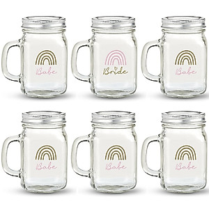 Kate Aspen Bride & Babe 12 oz. Mason Jar Mugs w Lids - Boho Rainbow (Set of 6)