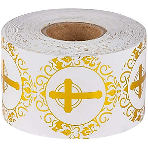 500 Count Religious Stickers - Gold Foil Cross Sticker, 1.5 inch Cross Design Round Labels with Gold Foil Finish, Envelope Seals, Easter Themed Party Favors