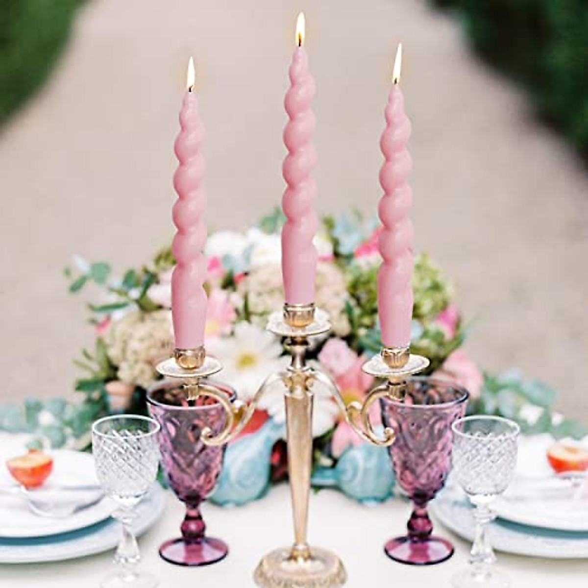 Spiral Taper Candles Stick Pink Twisted Candles Unscented Dinner Candle Dripless for Home Decor Holiday Wedding Party