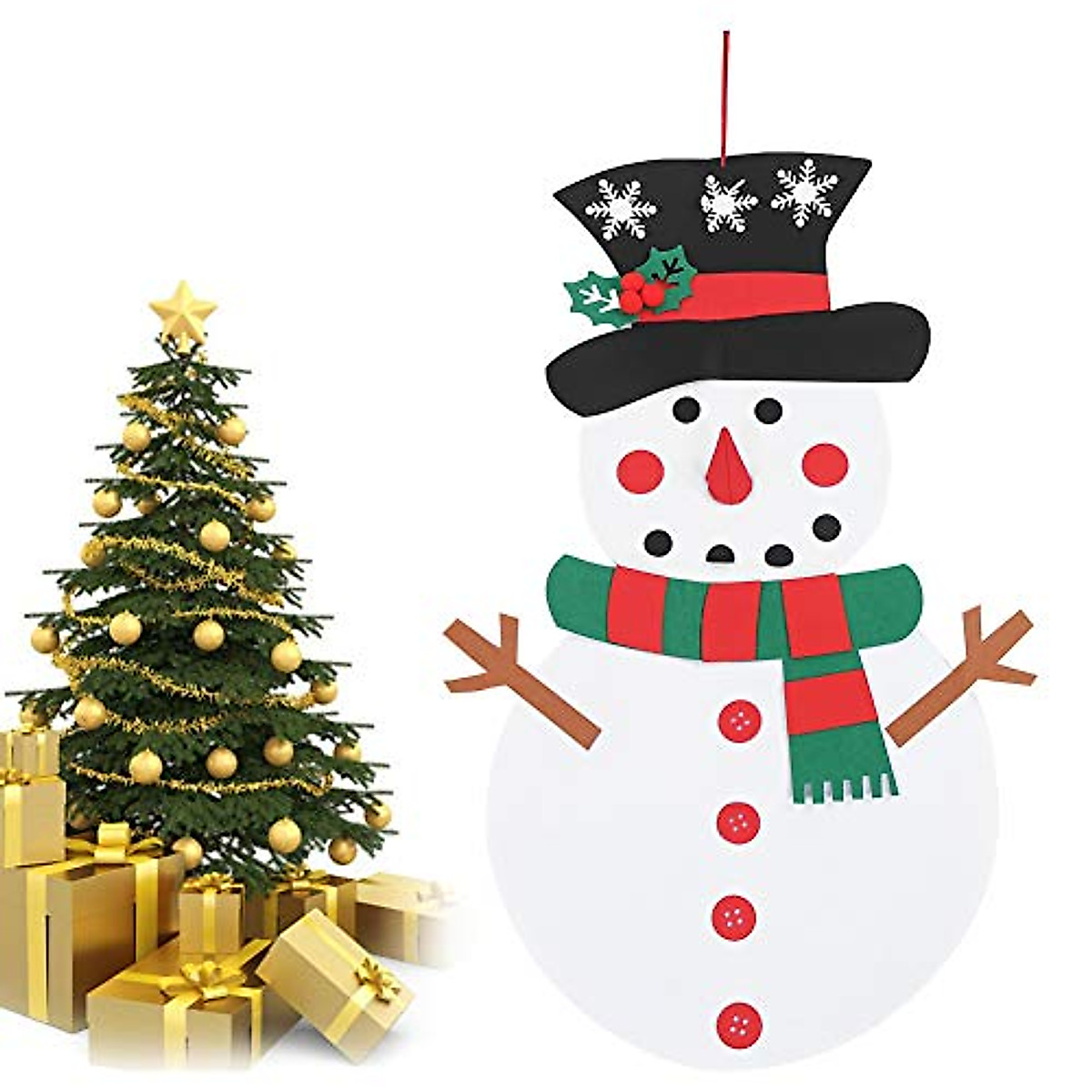 Jauarta Felt Christmas Snowman Set, DIY Wall Hanging Snowman Ornaments Xmas Gifts for Kids (White)