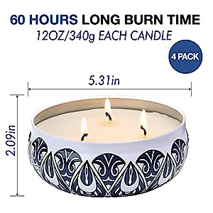 Citronella Candles Outdoor & Indoor, 4 x 12oz Scented Candles Large, Soy Wax 3 Wick Tin Gift Set for Garden Camping Patio