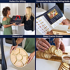 VAREZZA Bamboo Cheese Board and Knife Set Extra Large Charcuterie Board Set - Serving Board, Side Cheese Tray, Round Bamboo Fruit Cheese Platter, 23 Entertaining Accessories for House Warming Gift