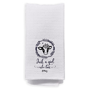 NEGIGA Just A Girl Who Loves Cow Dish Cloths Towels 24x16 Inch,Farmhouse Floral Cow Decor Decorative Dish Hand Towels for Kitchen Bathroom,Cow Lover Gifts