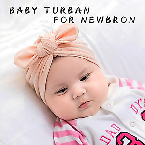 Wovenew Baby Turban Hats 6 Pcs Newborn Hats Breathable Bows Baby Bandana Hats Girls Cute Hat Headwear Accessories