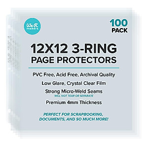 We R Memory Keepers 12x12 Page Protector Sleeve Set Includes 100 Pages, Non-Glare, Compatible with Most 3 Ring Albums, Perfect for Scrapbooking & More