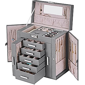 ANWBROAD Huge Jewelry Organizer Box Women Jewelry Storage Box Capacity for All Jewelry with Lock Mirror for Necklaces Earrings Rings Bracelets Jewelry Case UJJB028H