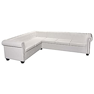 MAXCBD Love Seats 2-Seater Furniture Sofa Couch Loveseat Corner Sofa 6-Seater White Faux Leather for Living Room