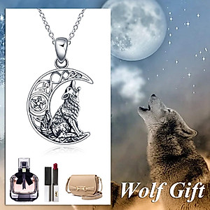 POPKIMI Sterling Silver Wolf Jewelry Howling Wolf Pendant Necklace for Men for Women, 18"+2" (Style-1)
