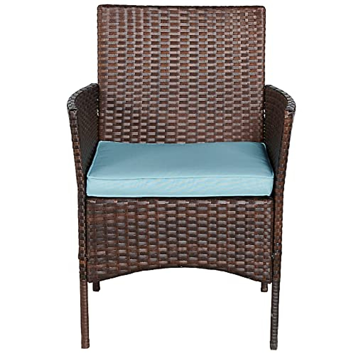 BTEXPERT Space Saving Outdoor Wicker Conversation 3 Piece Bistro Set Garden Patio Yard Porch Furniture Pe Rattan Two Chairs Cushions Side Storage Table Brown/Aqua Blue
